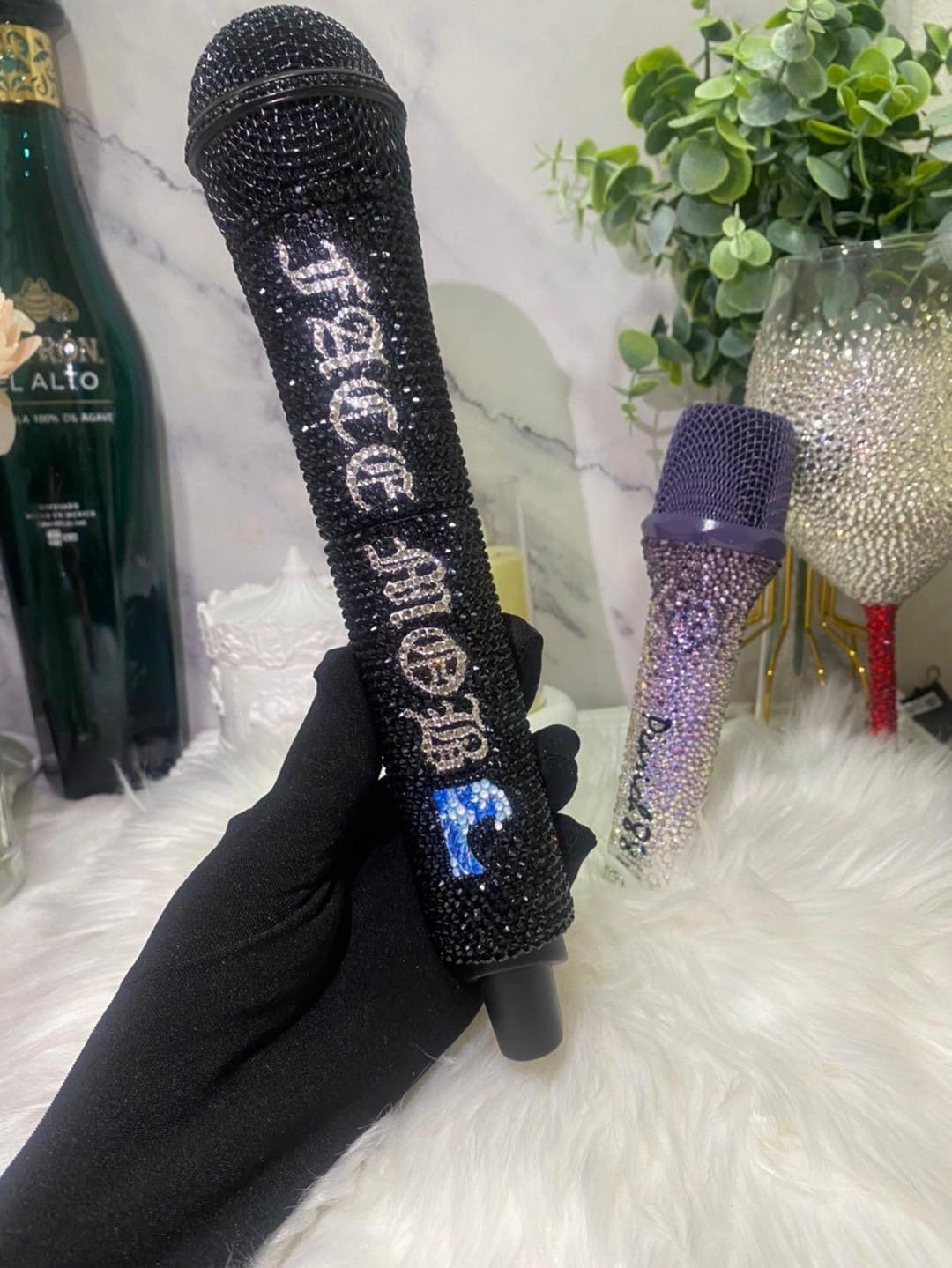 Black Bling Wireless Microphone With Name, Genuine Swarovski Crystal ...