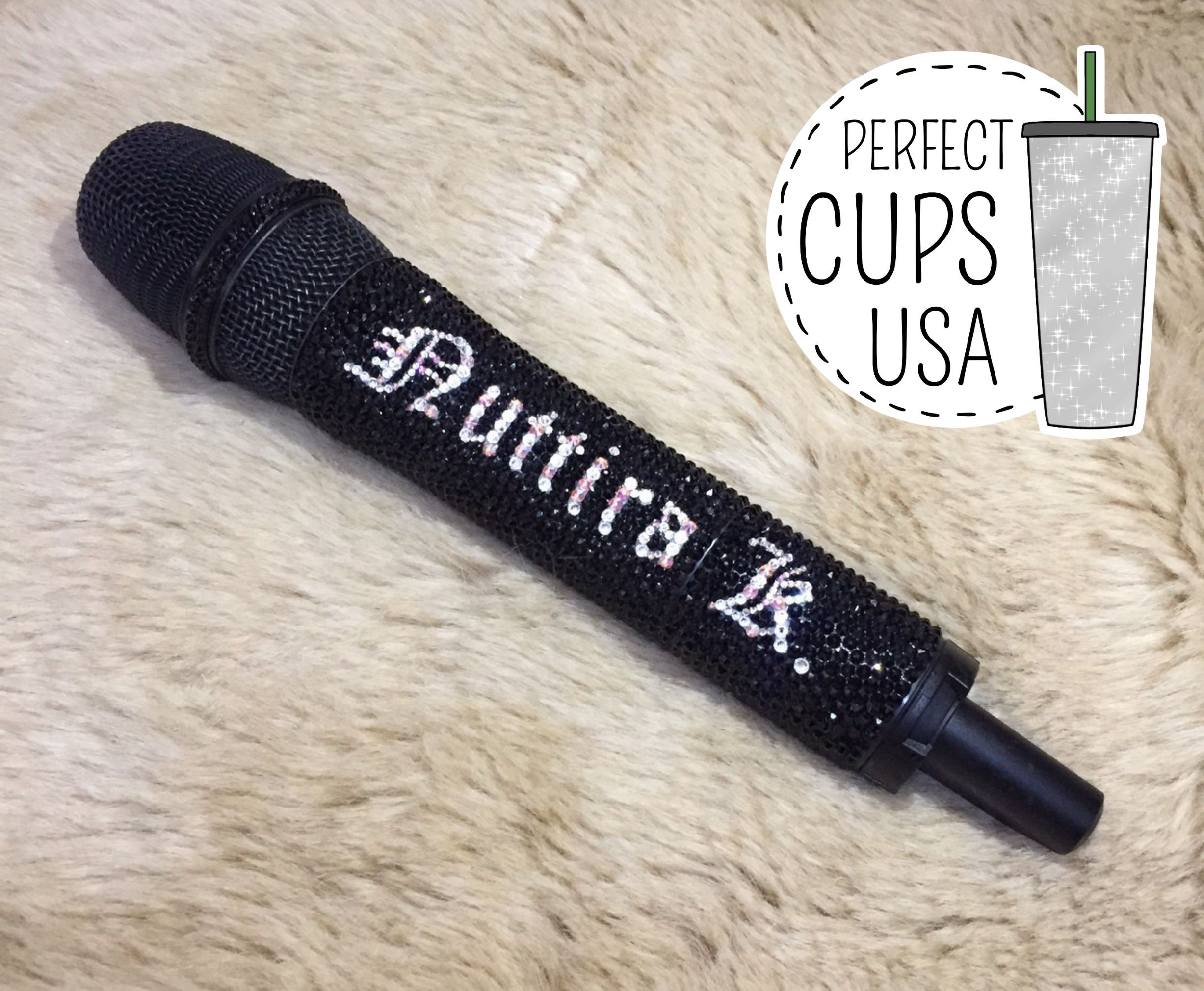 Glam Black Custom Name Microphone, Black Swarovski Crystal Bling ...
