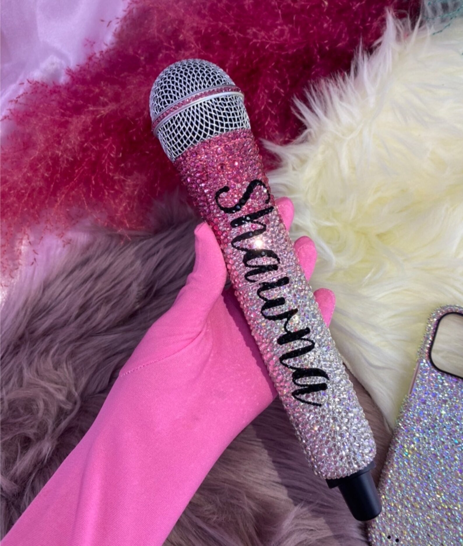 Silver & Deep PINK Bling Wireless Microphone With Name - Etsy