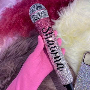 Silver & Deep PINK Bling Wireless Microphone With Name - Etsy