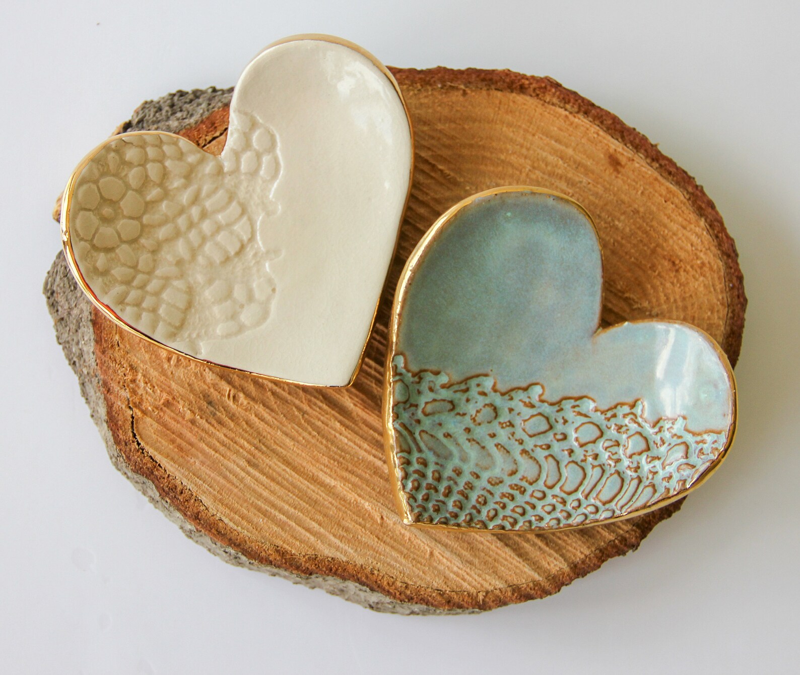Ceramic Heart Ring Dish, Handmade Pottery, Heart Dish, Lace Imprint ...