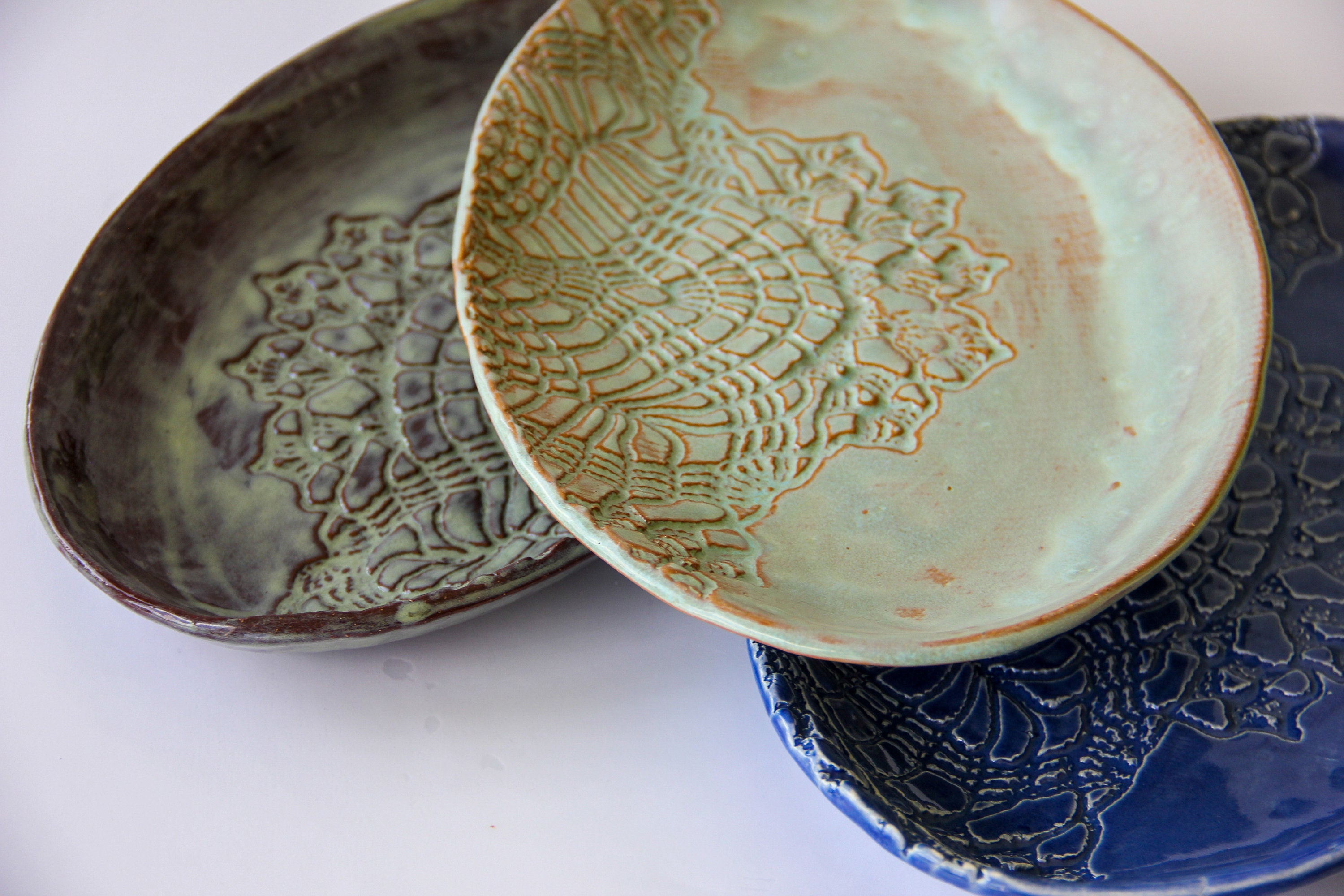 Oval Ceramic Dish, Ceramic Platter, Handmade Pottery, Serveware, Lace ...