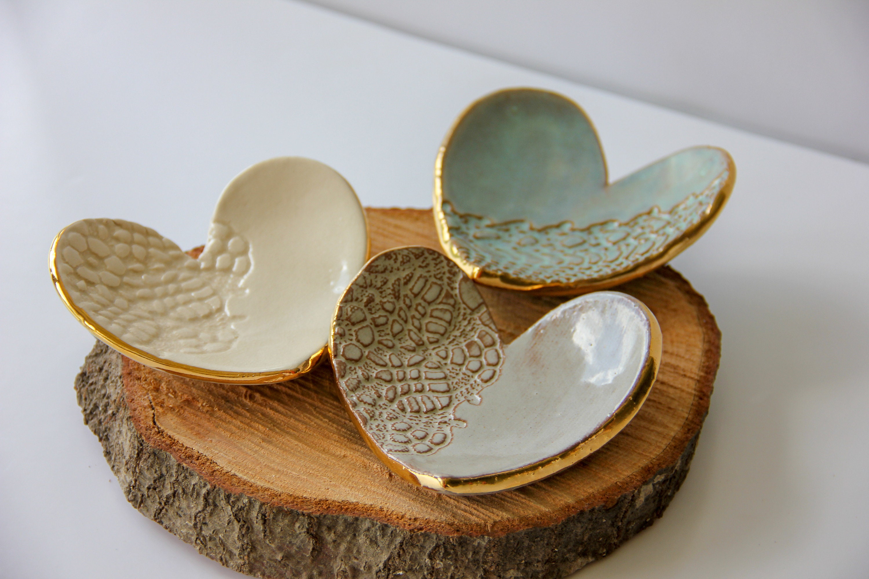 Ceramic Heart Ring Dish, Handmade Pottery, Heart Dish, Lace Imprint ...