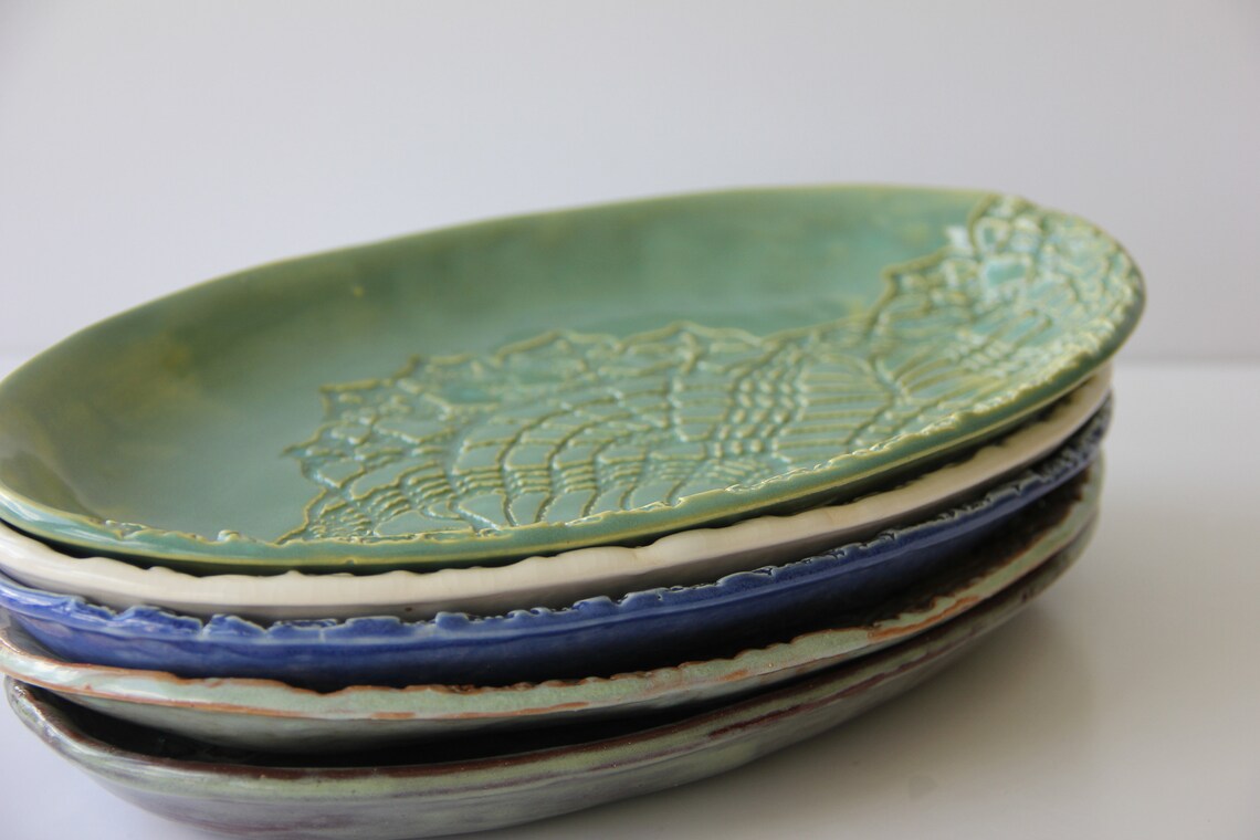 Oval Ceramic Dish, Ceramic Platter, Handmade Pottery, Serveware, Lace ...
