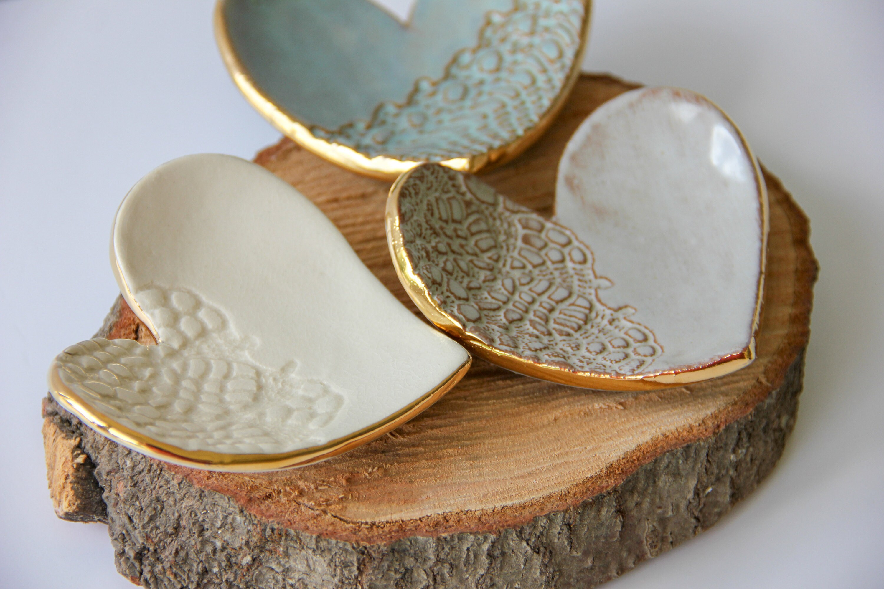 Ceramic Heart Ring Dish, Handmade Pottery, Heart Dish, Lace Imprint ...