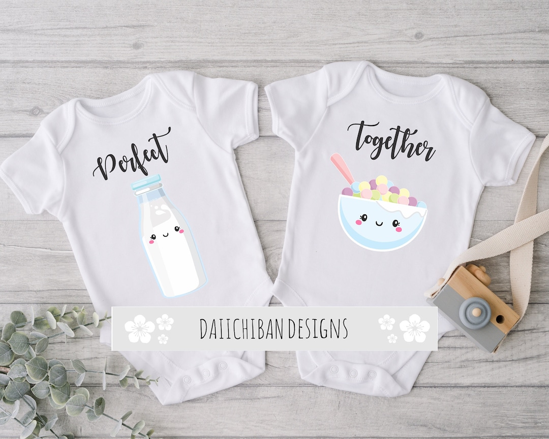 Twin Baby Onesie Perfect Together Matching Twin Onesies Cereal and Milk ...