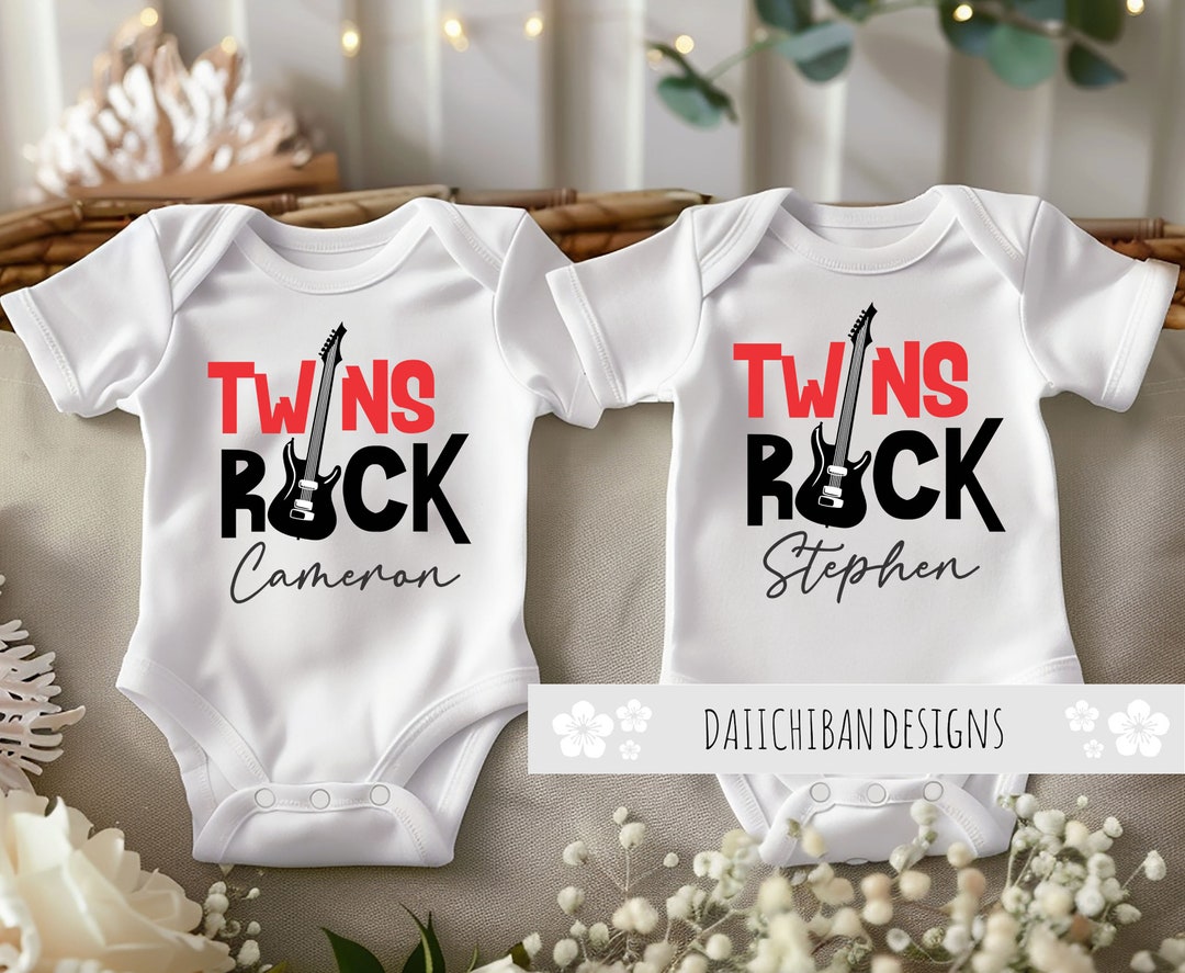 Twins Rock Guitar Baby Onesies - Matching Twin Outfit - Etsy