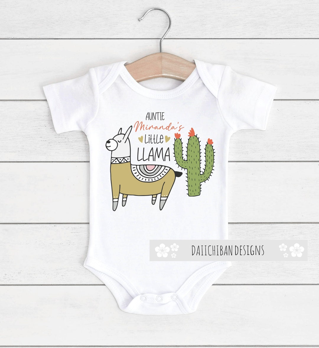 Auntie's Little Llama Baby Clothes Funny Aunt Onesies Personalized Baby ...
