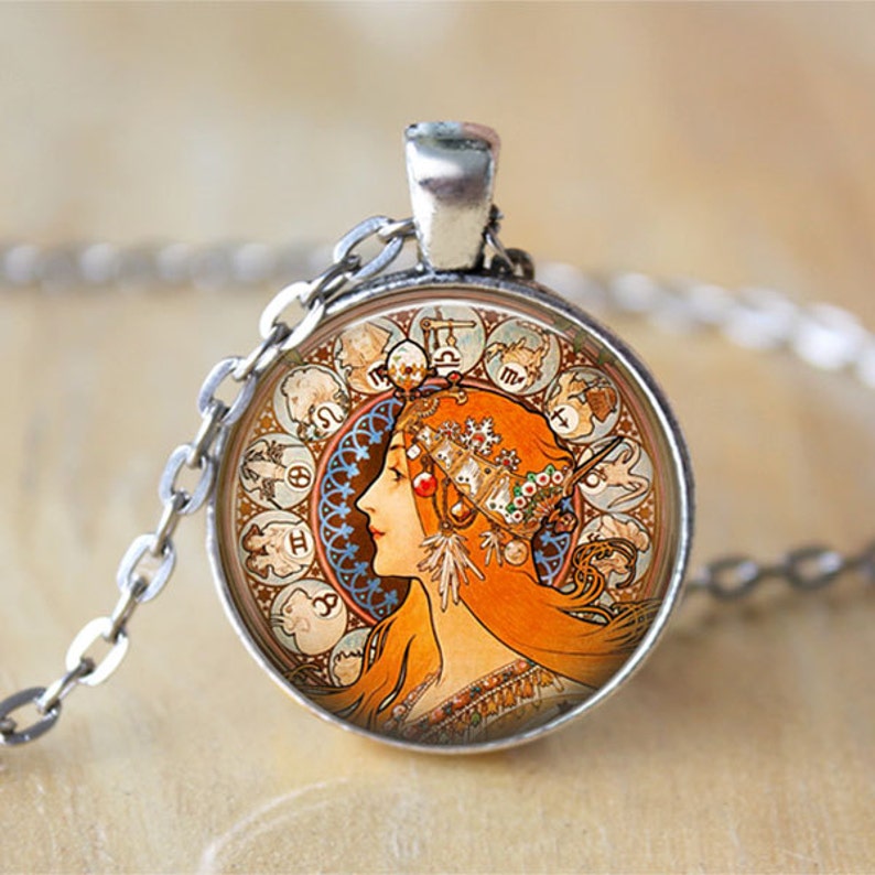 Alphonse Mucha Art Necklace Art Nouveau Jewelry Zodiac - Etsy