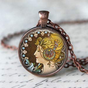 Alphonse Mucha Art Necklace • Art Nouveau Jewelry • Mucha Print ...