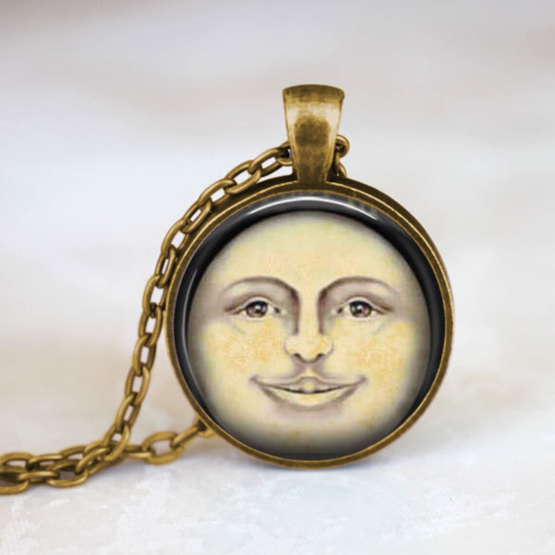 Moon Face Necklace Moon Jewelry Full Moon Harvest Moon - Etsy