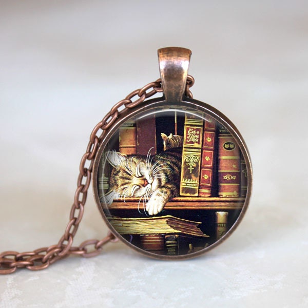 Book Necklace Library Cat Book Worm Necklace Book Necklace - Etsy