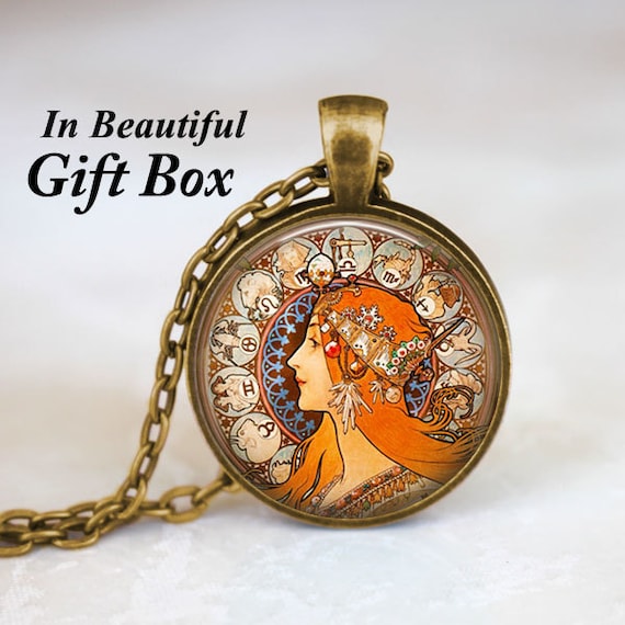 Alphonse Mucha Art Necklace Art Nouveau Jewelry Zodiac - Etsy Finland