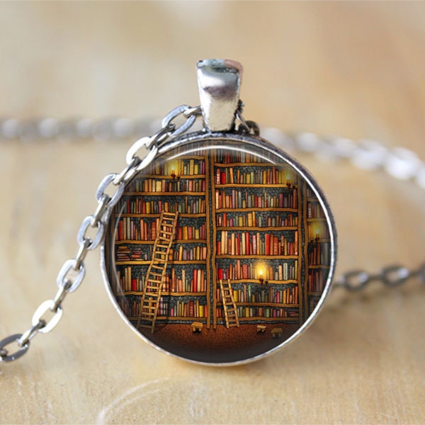 Library Book Necklace Book Worm Necklace Book Necklace Book | Etsy