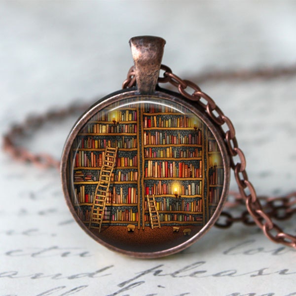 Library Book Necklace Book Worm Necklace Book Necklace Book | Etsy