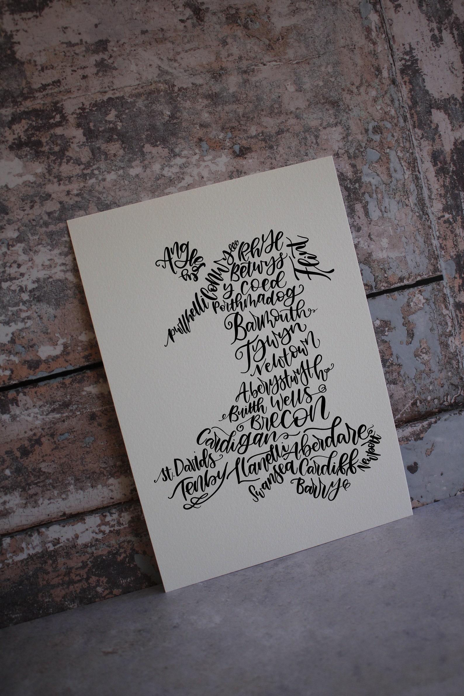 Lettering Map of Wales, Welsh Map, Calligraphy Map Art Print, Welsh ...