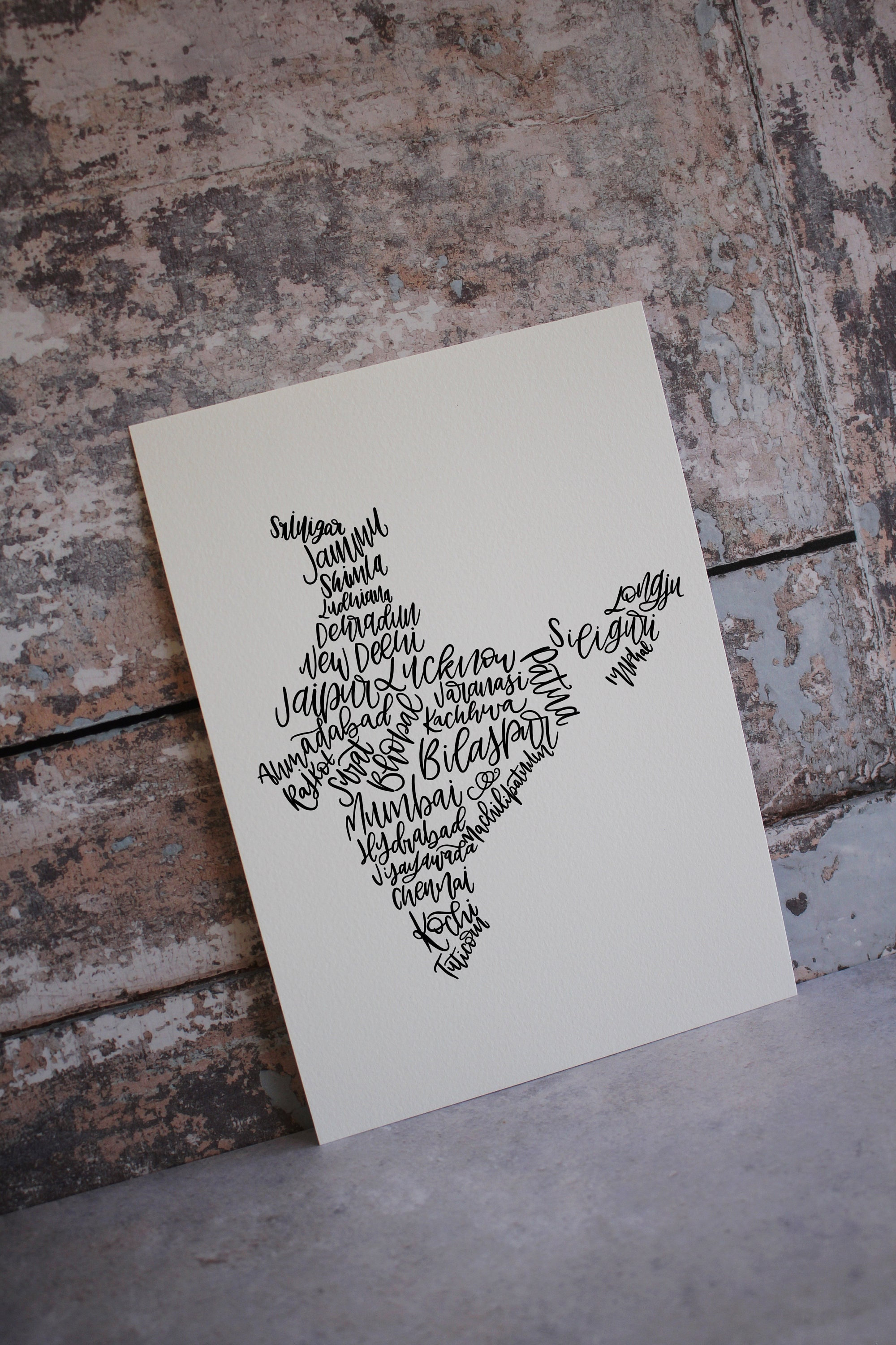 India Calligraphy Map, Hand Drawn Map, Unique Lettering Gift - Etsy