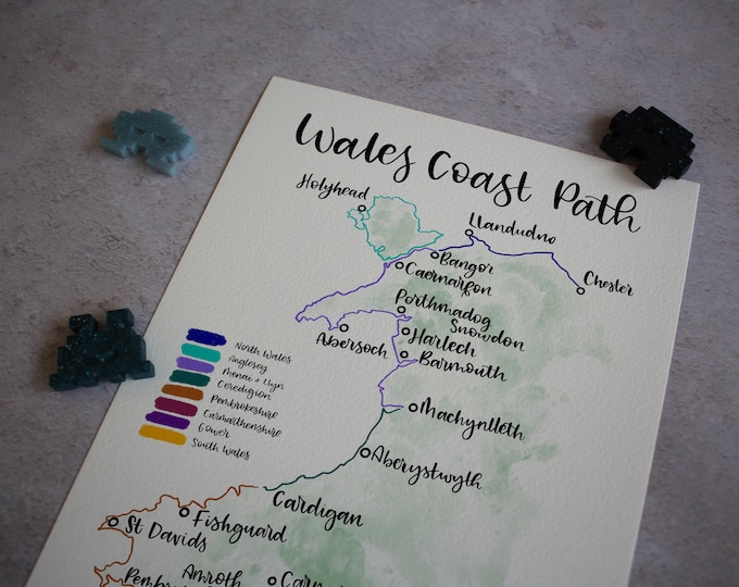 Wales Coast Path Map, Welsh Coastal Walk Art, Rambling Gift, Hiking ...