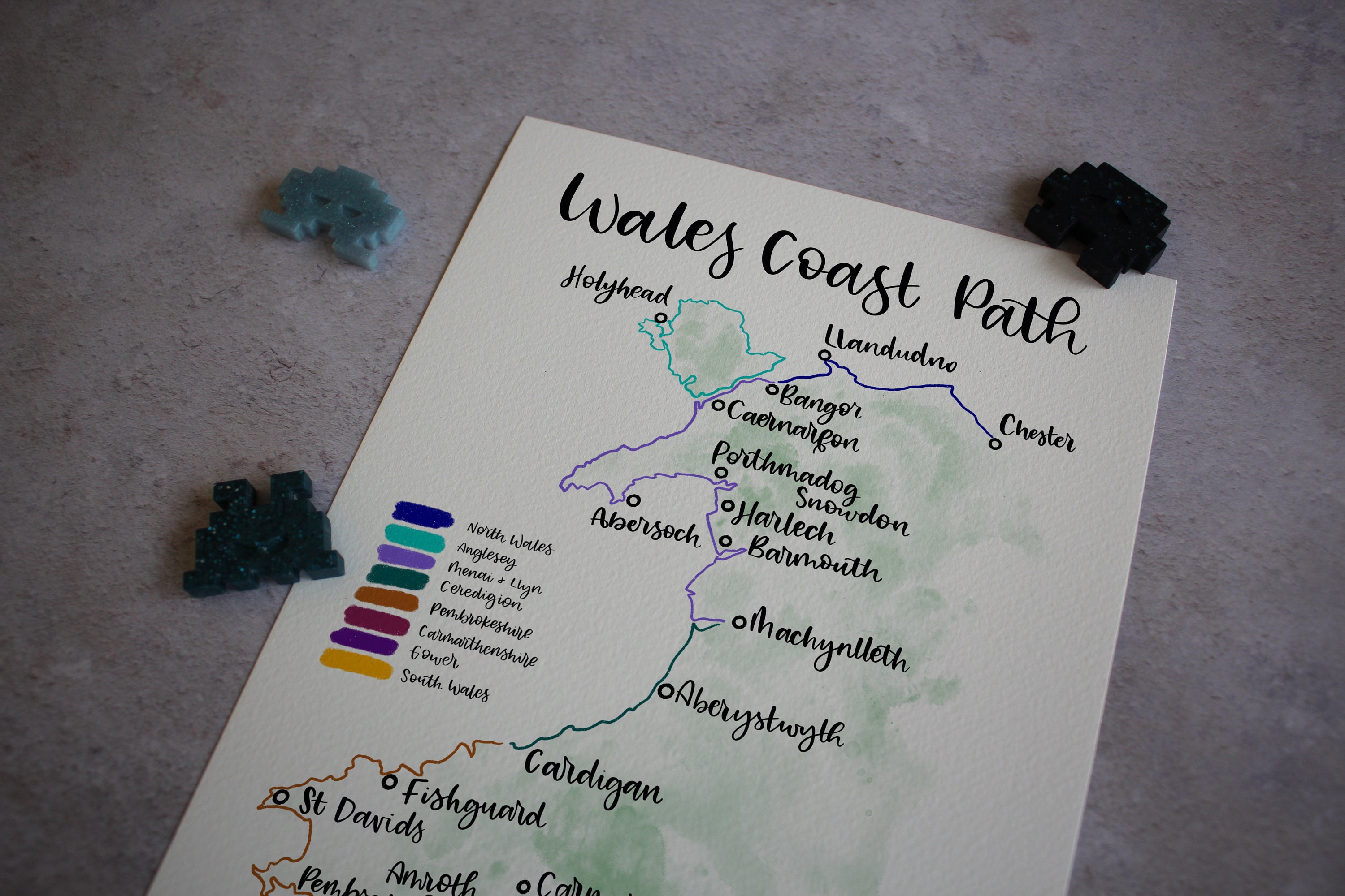 Wales Coast Path Map, Welsh Coastal Walk Art, Rambling Gift, Hiking ...