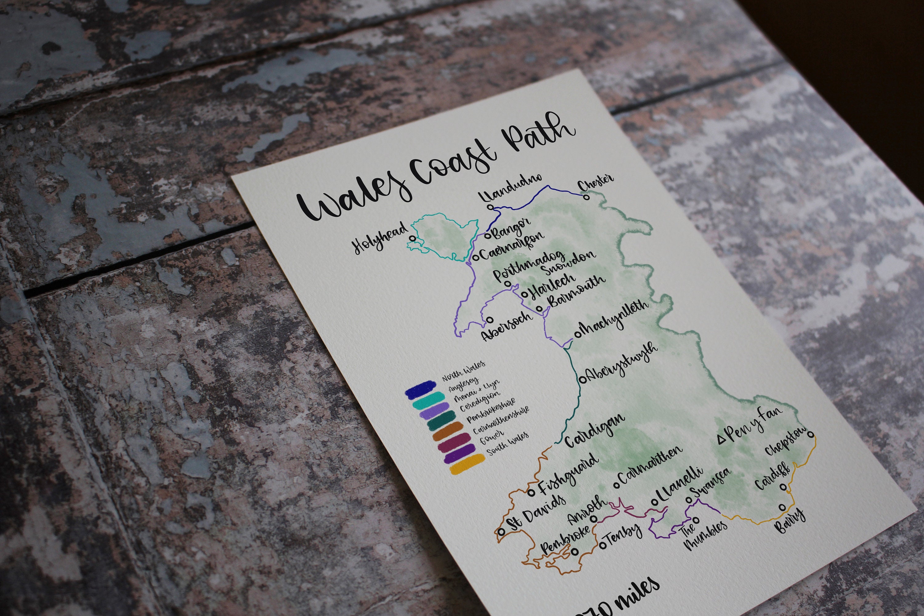 Wales Coast Path Map Welsh Coastal Walk Art Rambling Gift | Etsy UK