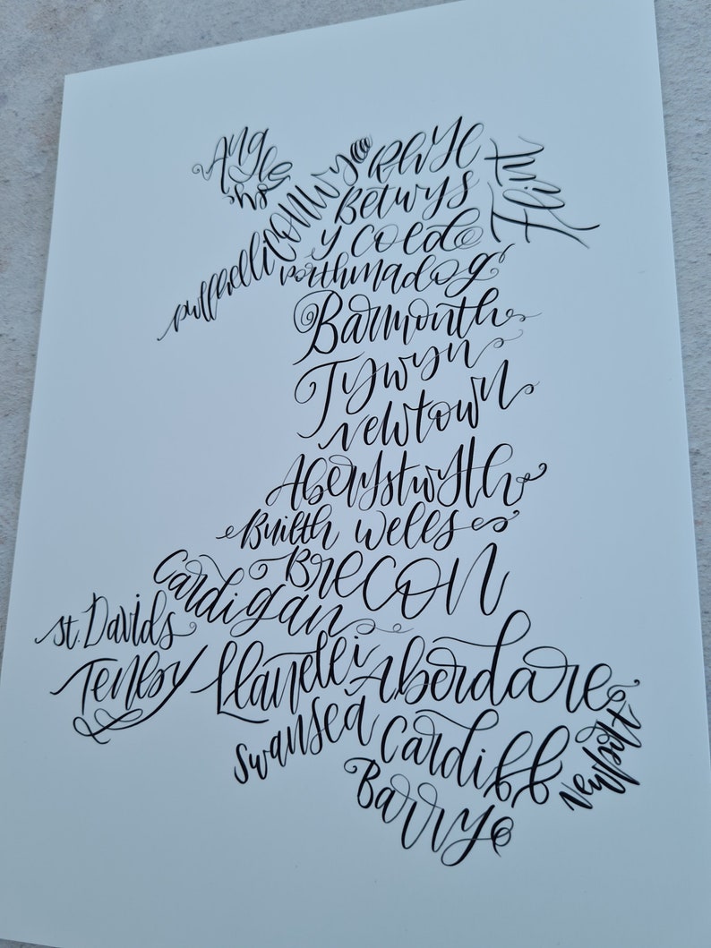 Lettering Map of Wales Welsh Map Calligraphy Map Art Print | Etsy