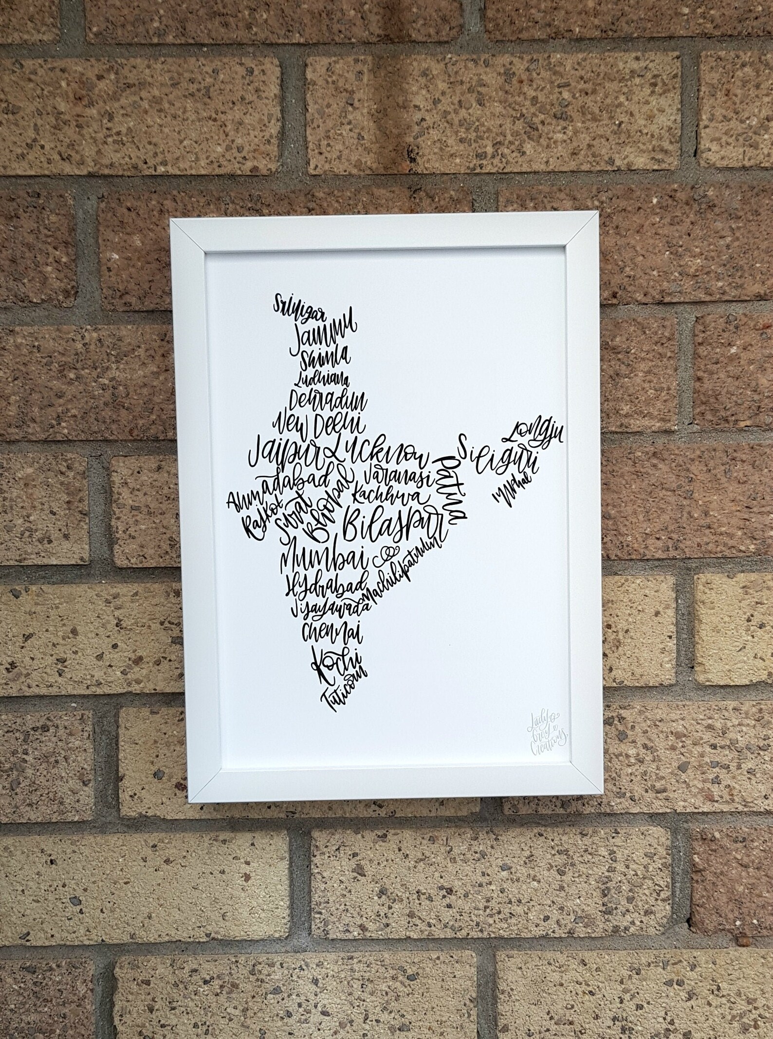 India Calligraphy Map Hand Drawn Map Unique Lettering Gift | Etsy