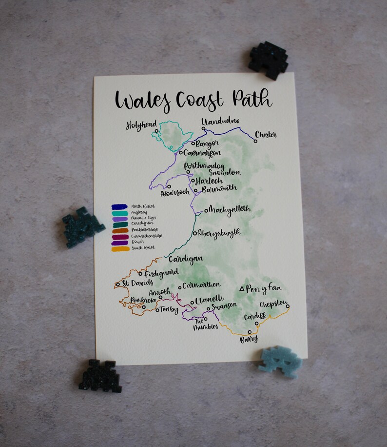 Wales Coast Path Map, Welsh Coastal Walk Art, Rambling Gift, Hiking ...
