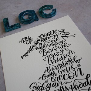 Lettering Map of Wales, Welsh Map, Calligraphy Map Art Print, Welsh ...