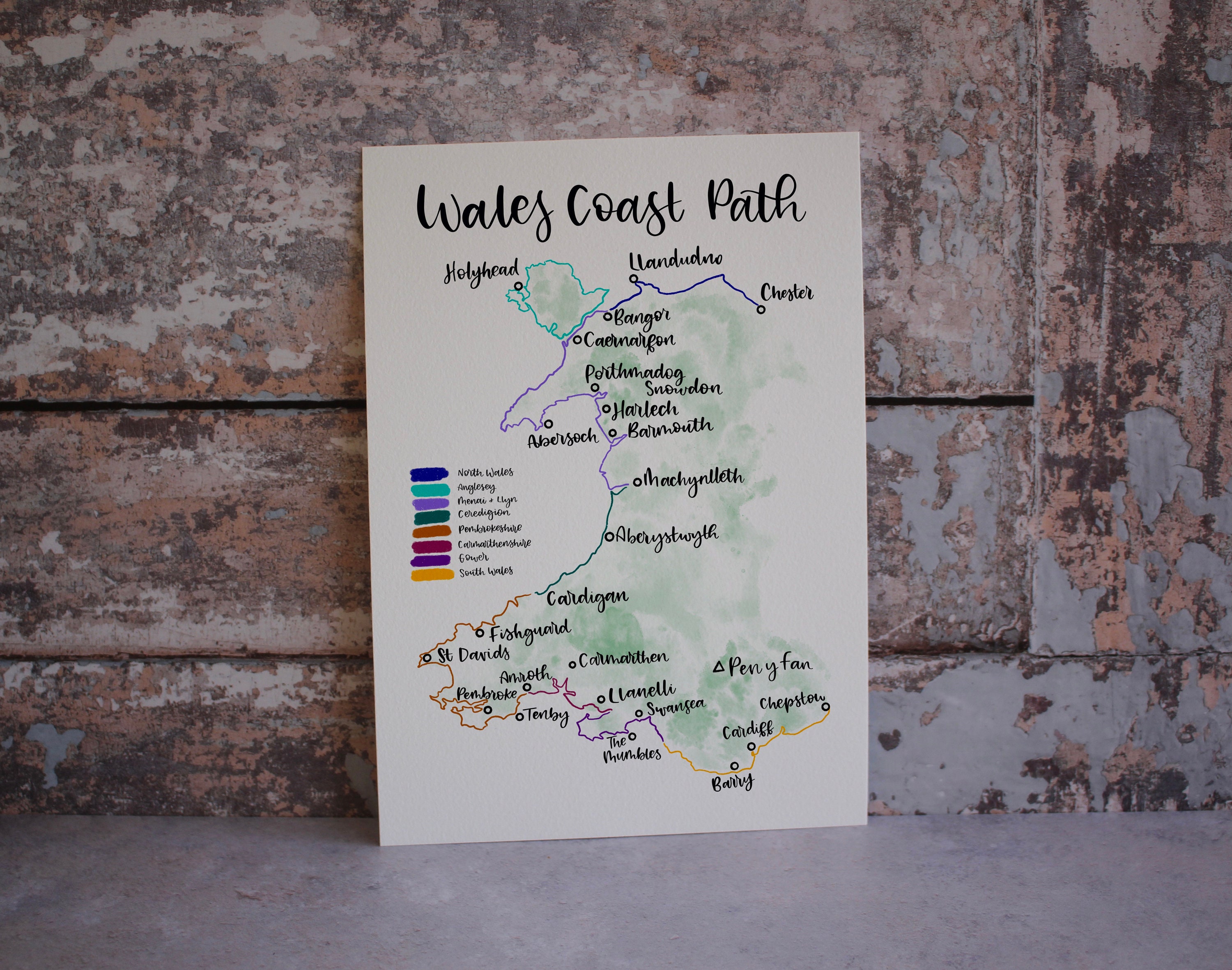 Wales Coast Path Map, Welsh Coastal Walk Art, Rambling Gift, Hiking ...