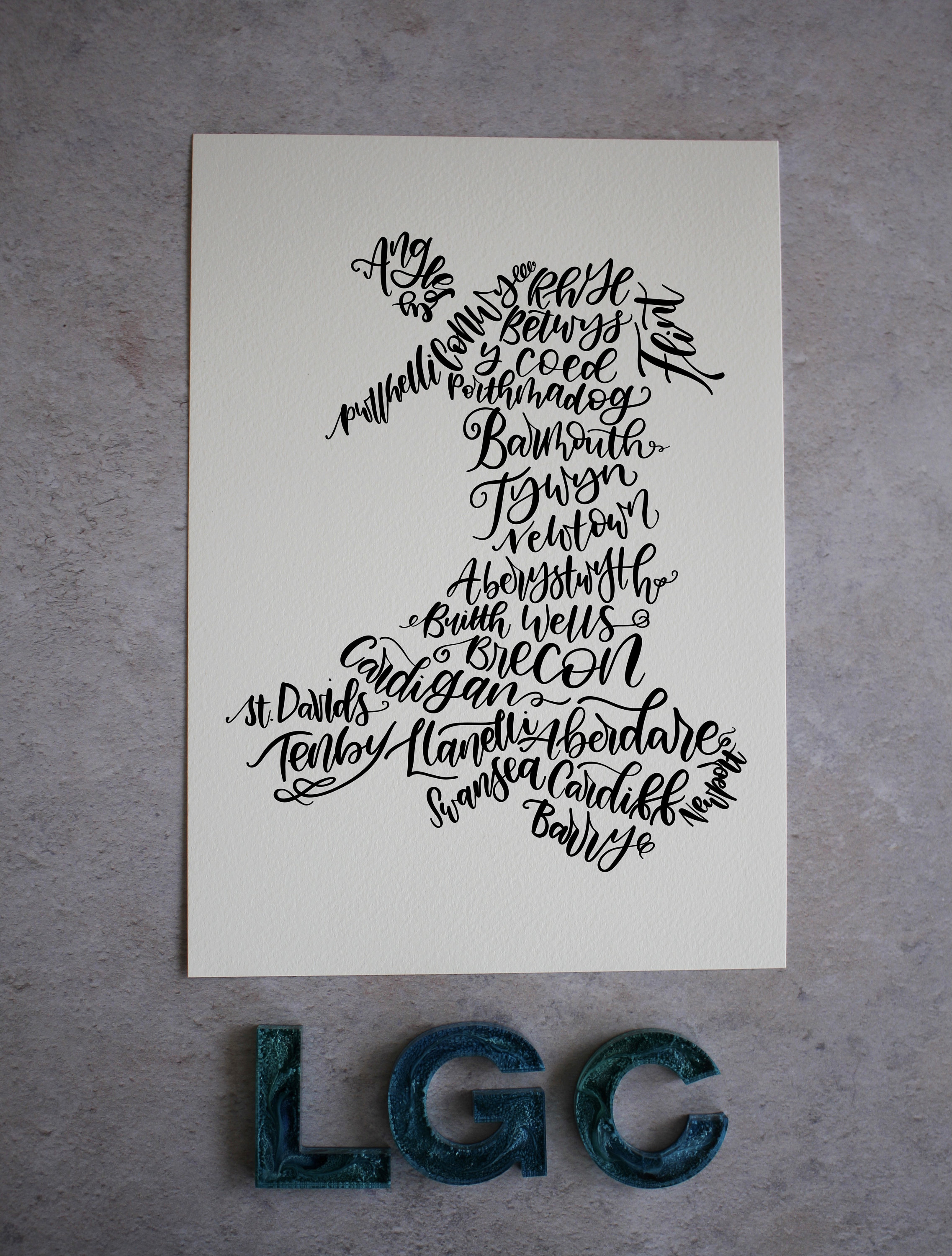 Lettering Map of Wales, Welsh Map, Calligraphy Map Art Print, Welsh ...