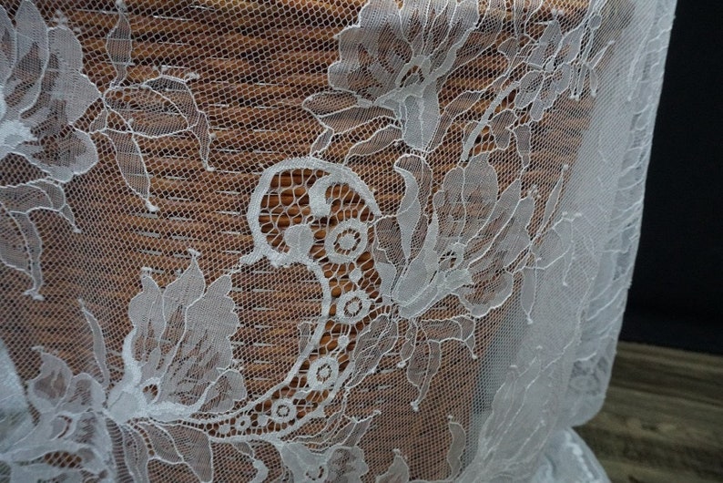 Subtle quality cahntilly lace fabric piece double edging | Etsy
