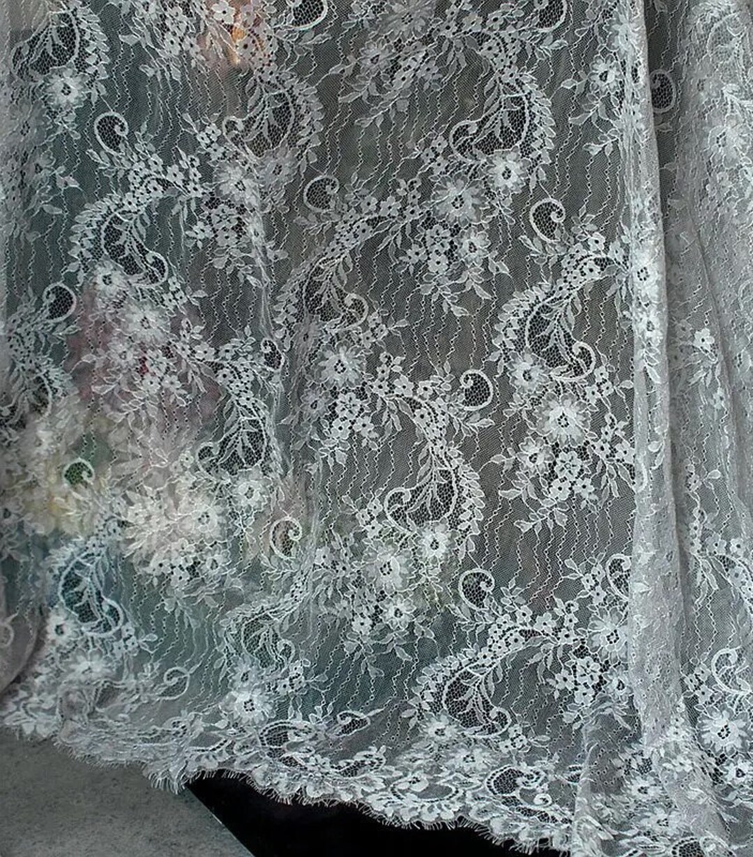 Subtle Quality Cahntilly Lace Fabric Piece Double Edging Eyelash Lace ...