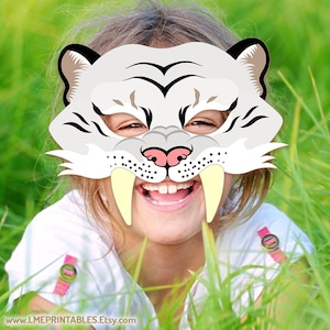 White Saber Tooth Tiger Mask Printable Costume Smilodon Prehistoric ...