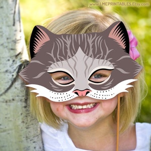 Tabby Cat Mask Grey Printable Halloween Costume Cheshire Gray Animal ...
