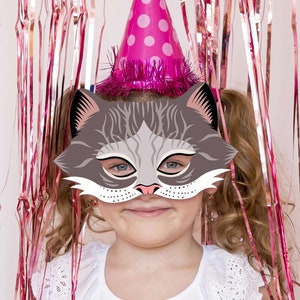 Tabby Cat Mask Grey Printable Halloween Costume Cheshire Gray Animal ...