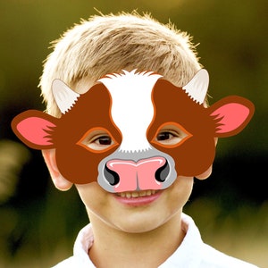 Cow Mask Printable Costume Calf Halloween Brown White Mask Animal Farm ...