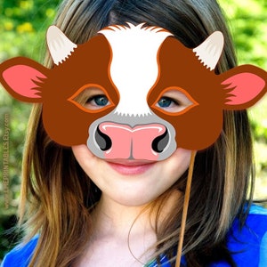 Cow Mask Printable Costume Calf Halloween Brown White Mask Animal Farm ...