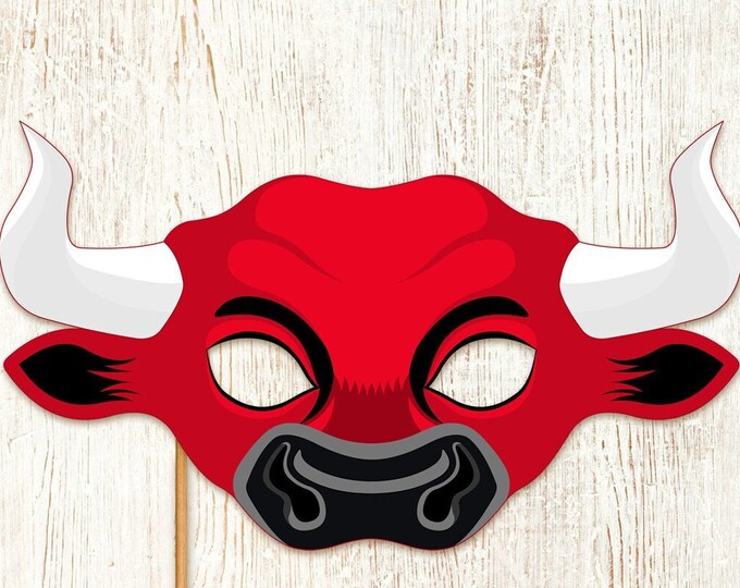 Bull Mask Printable Redbull Costume Farm Animal Mask Red Halloween ...