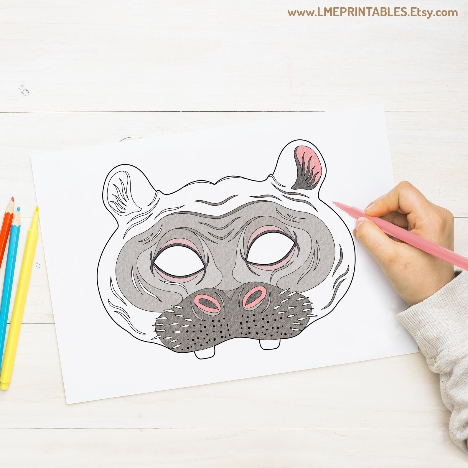 Hippo Coloring Mask Printable Halloween Costume DIY Safari Jungle Wild ...