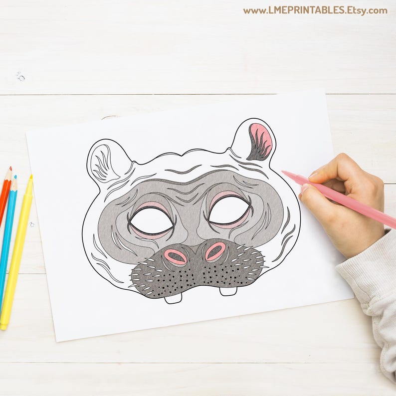 Hippo Coloring Mask Printable Halloween Costume DIY Safari Jungle Wild ...