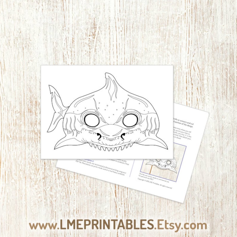Shark Coloring Mask Printable Halloween Fish Costume Pool Party Games ...