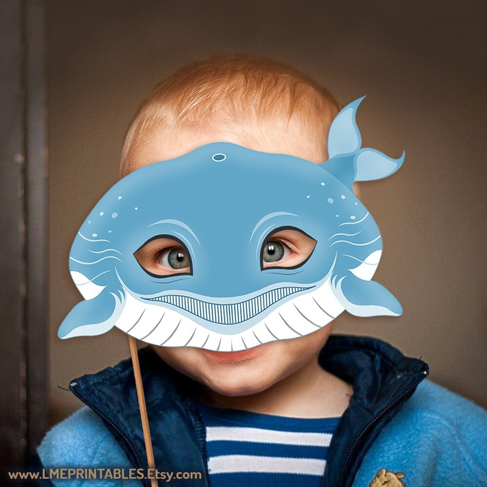 Whale Mask Printable Halloween Costume Blue Whale Pool Party Paper ...