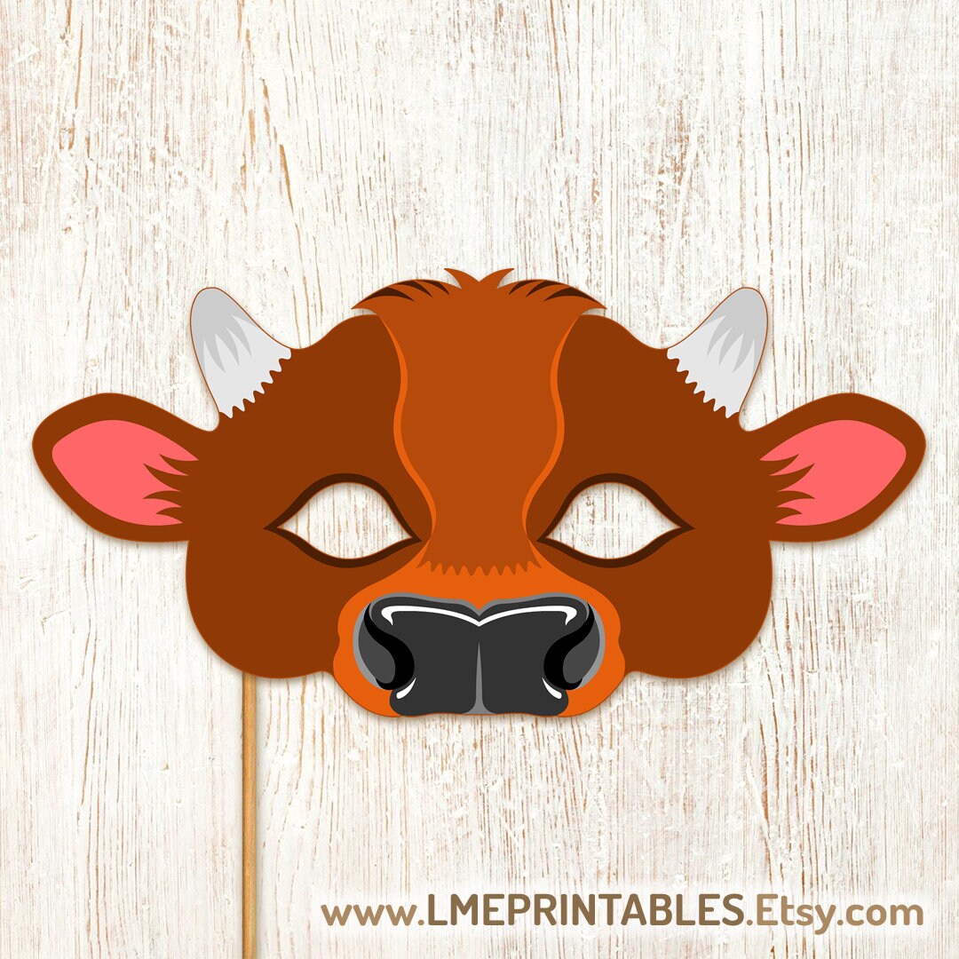 Cow Printable Mask Costume Halloween Brown Animal Farm Heifer Animal ...