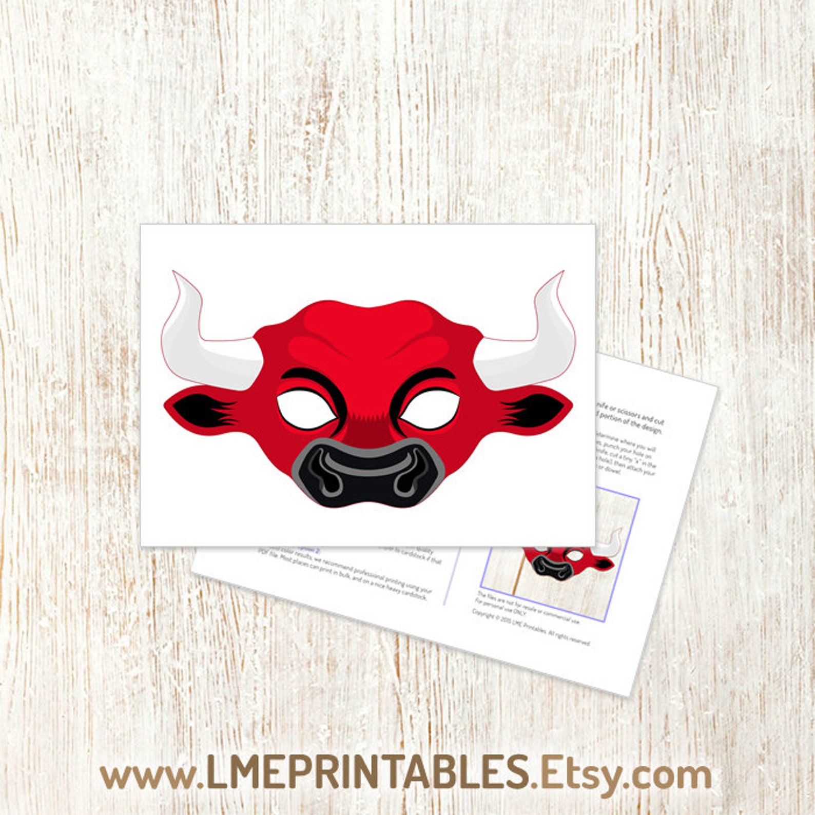 Red Bull Mask Printable Ox Buffalo Paper Costume Halloween - Etsy