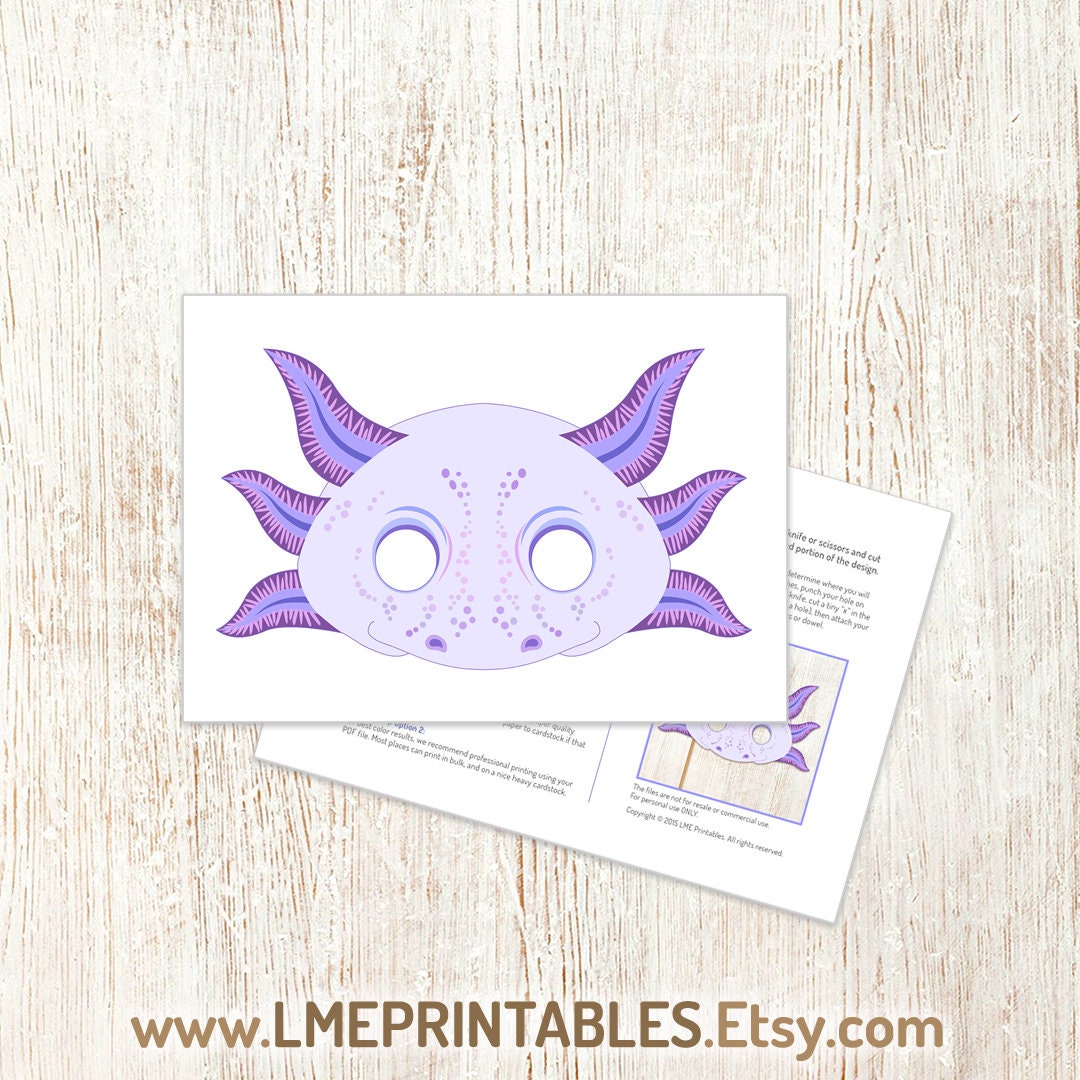 Lavender Axolotl Mask Printable Halloween PDF Paper Costume Template ...