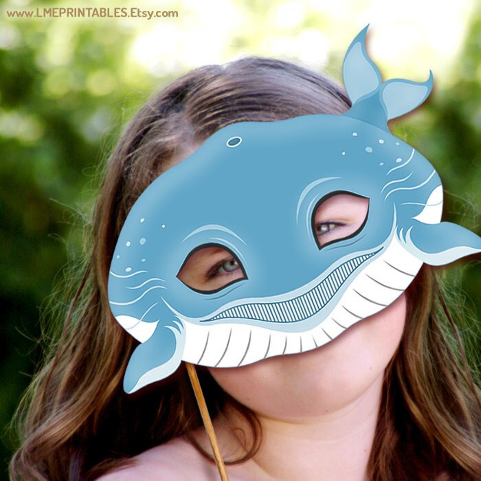 Whale Mask Printable Halloween Costume Blue Whale Pool Party Paper ...