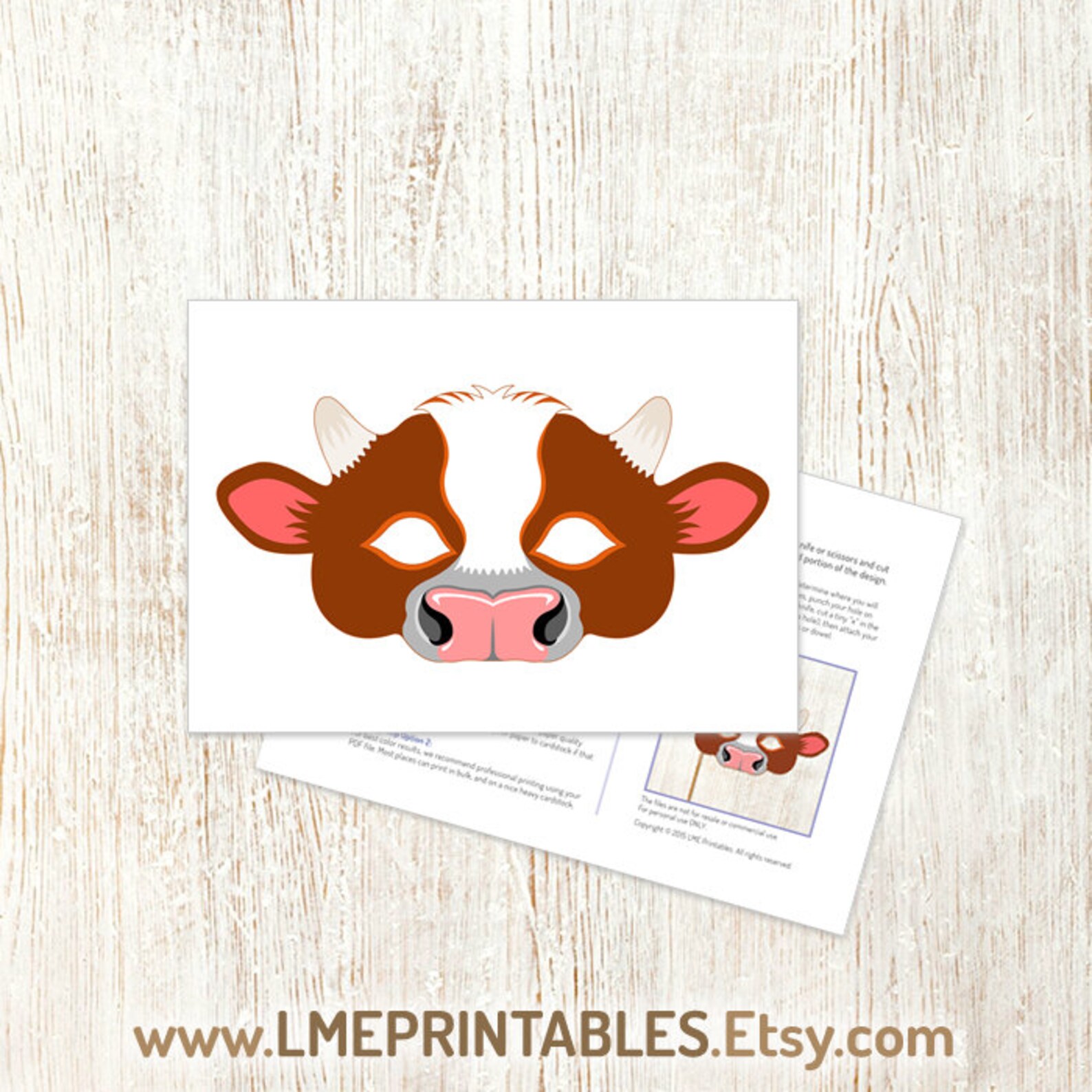Cow Mask Printable Costume Calf Halloween Brown White Mask - Etsy