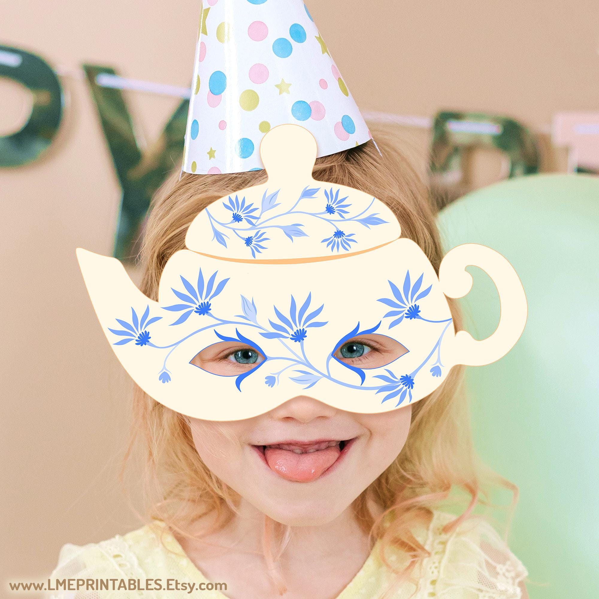 Teapot Mask Printable Tea Party Birthday Costume Favor Game Delft ...