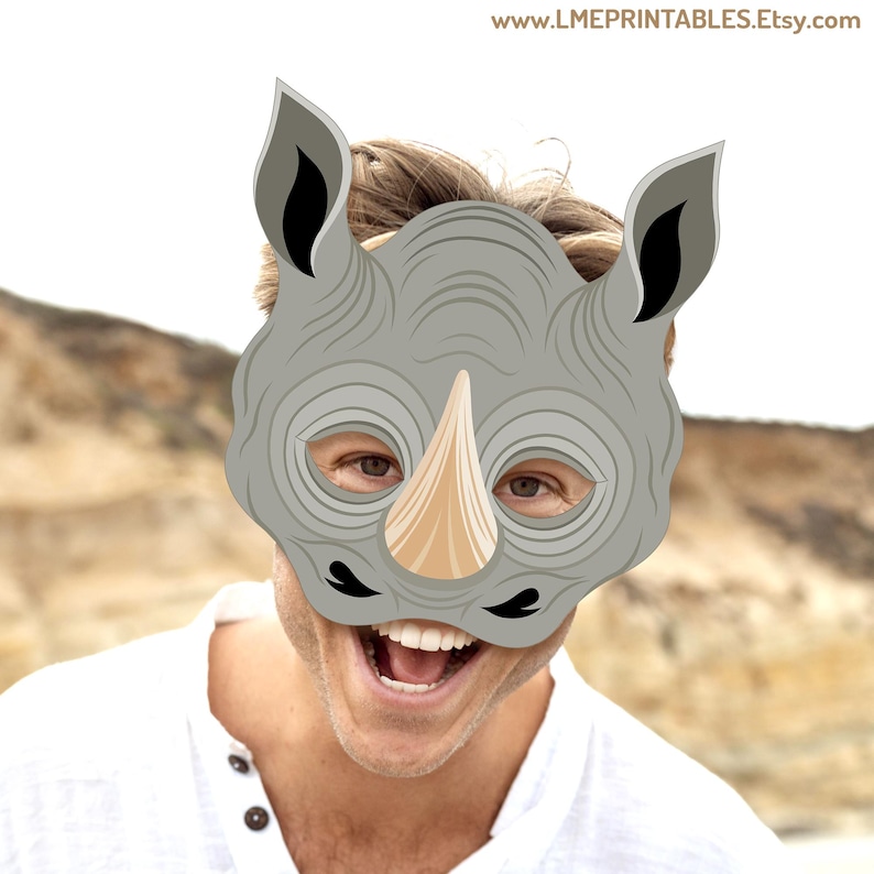 Rhino Mask Printable Costume Animal Safari Birthday School Template ...