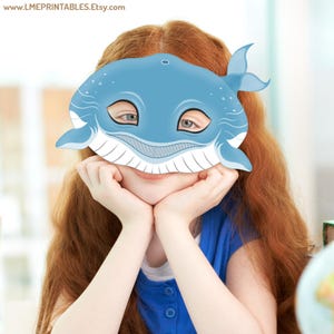 Whale Mask Printable Halloween Costume Blue Sea Animal Pool Party Paper ...